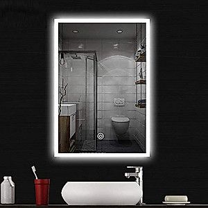 Cangfort 28"x 20" Bathroom Mirror Horizontal/Vertical Anti-Fog Wall Mounted Makeup Mirror with LED Light Over Vanity