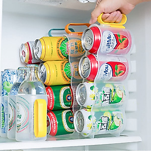 KNONAP Portable Soda Can Organizer for Refrigerator,Drink Organizer for Fridge,Beer Can Holder, Fridge Storage Sliding Rack with Handles (Orange)