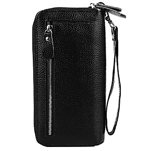 YALUXE Women's Double Zipper Leather Wristlet Wallet Cell Phone Purse Card Holder RFID Blocking