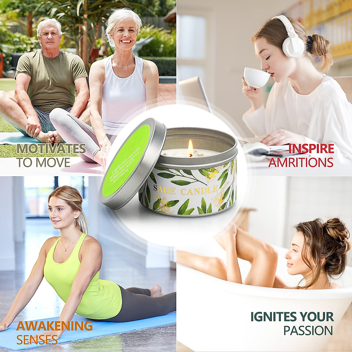 Sage Candles for House Energy Cleansing,4 Pack House Warming Gifts New Home Pure White Sage Candle Set for Chakra Healing-18oz 120 Hour Long Lasting Natural Soy Wax Aromatherapy Candle