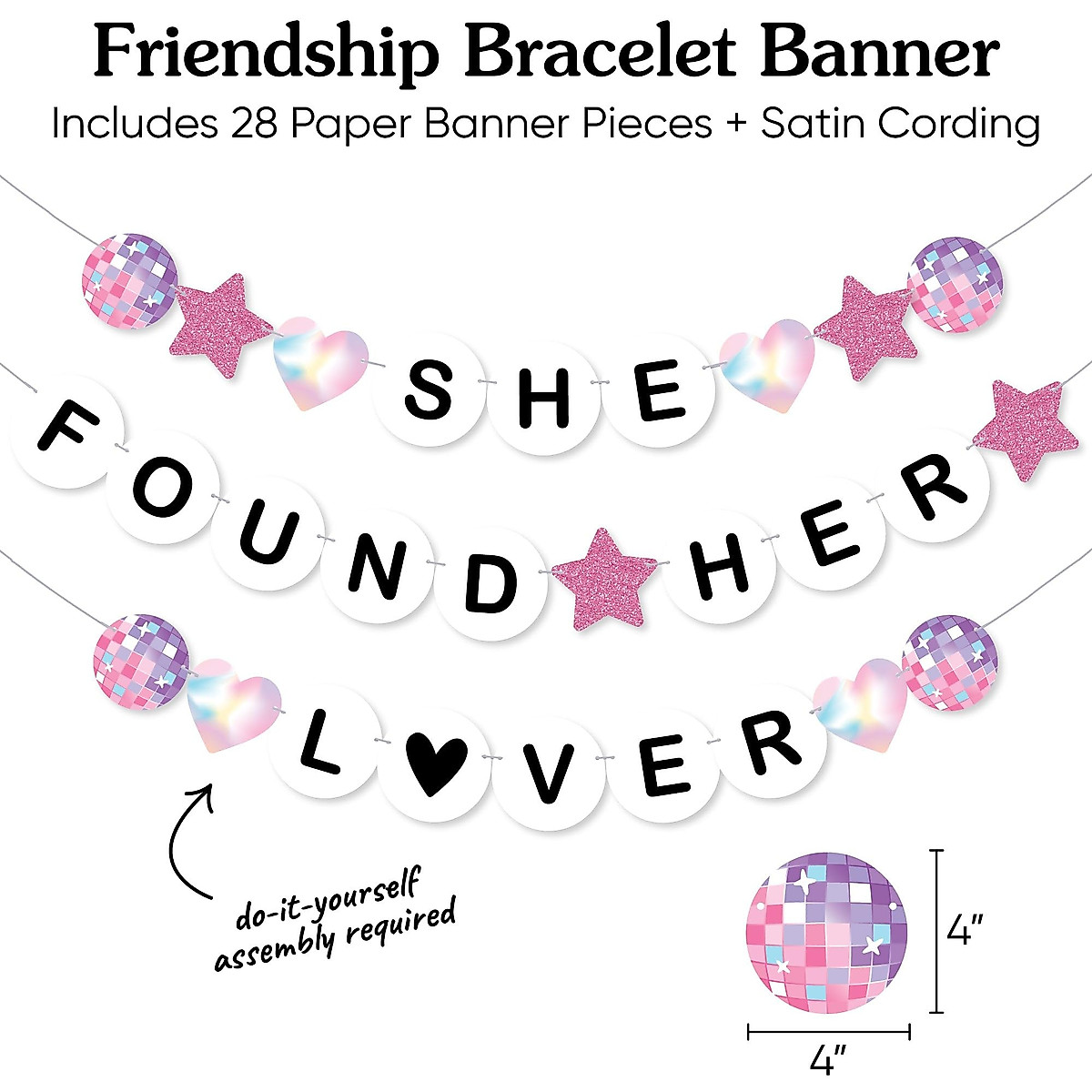 Big Dot of Happiness She Found Her Lover Banner, Eras Bachelorette Party Decorations, Large Bridal Shower Friendship Bracelet Banners, 28 Pieces