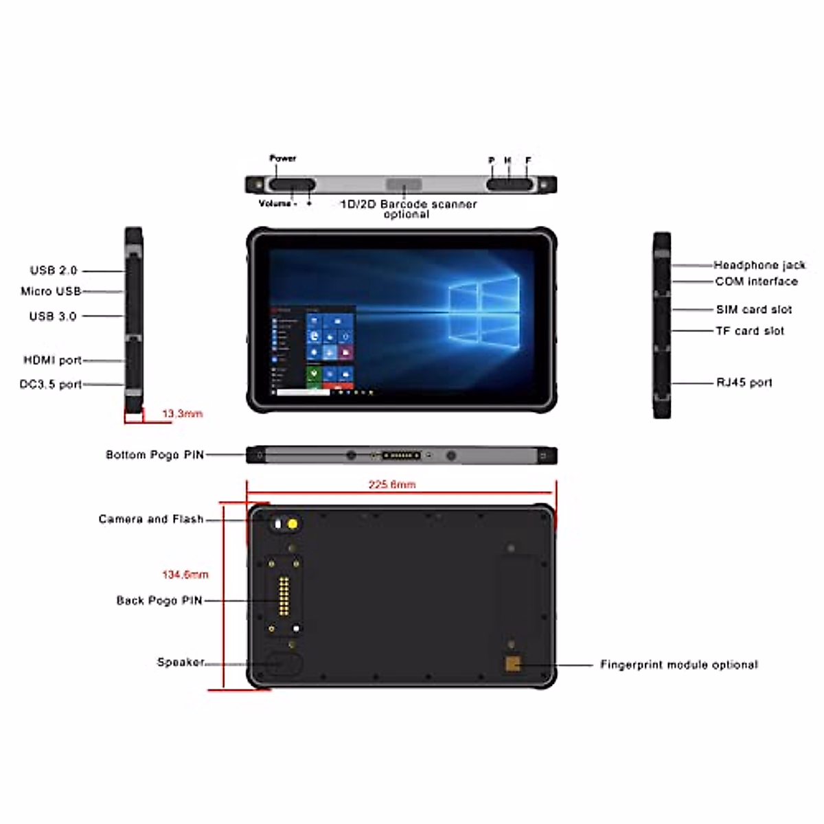 Sincoole 8-inch Windows Rugged Tablet,RAM/ROM 4GB+64GB,Black