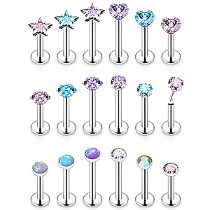Yaalozei 16G Threadless Push in Lip Labret Medusa Monroe Nose Ring Stud Piercing Jewelry Women Stainless Surgical Steel Silver Flat Back Cartilage Helix Tragus Earrings Studs Bar Piercing Jewelry Men