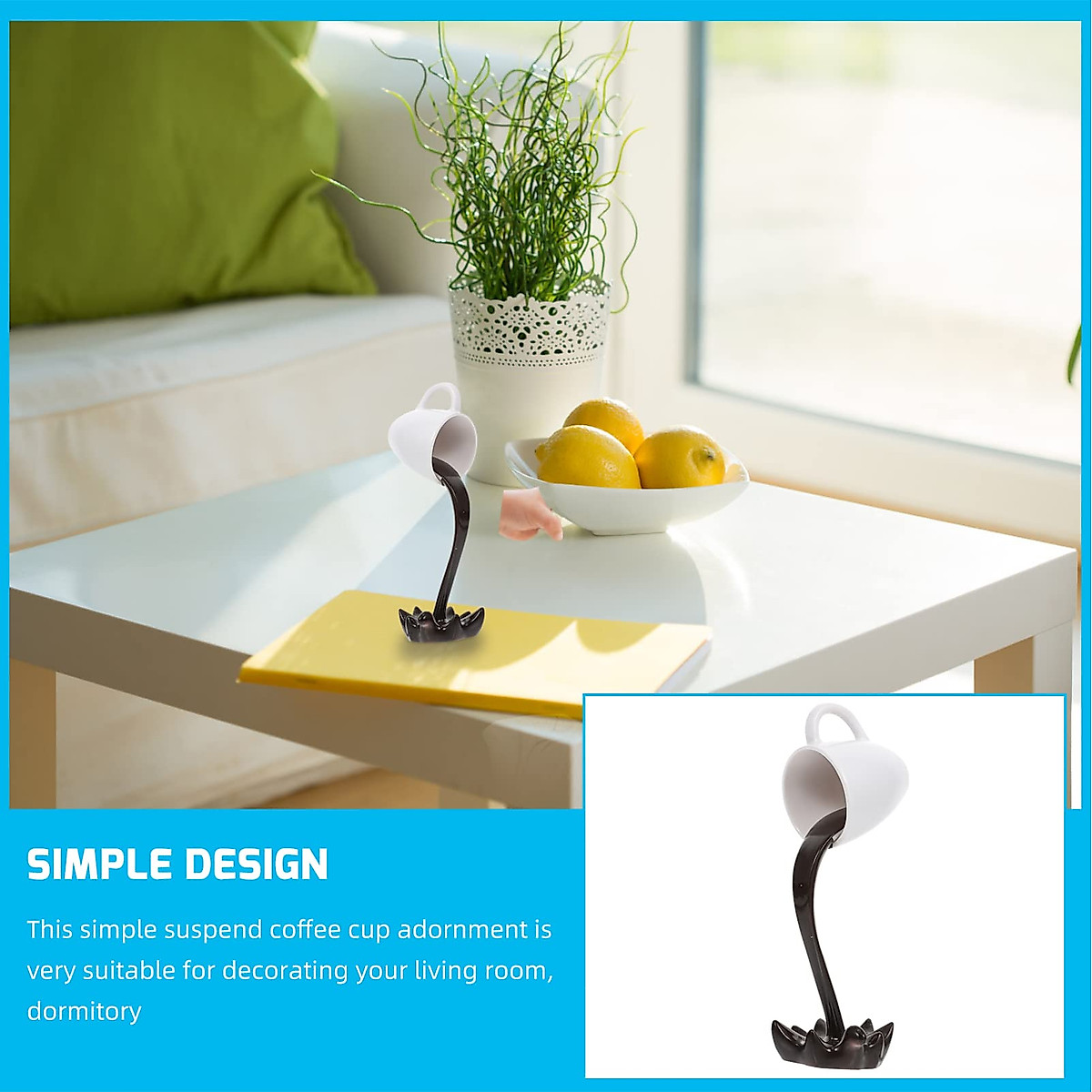 Garneck Floating Coffee Cup Sculpture Floating Spilling Coffee Cup Sculpture Pouring Coffee Mug Funny Sculpture Kitchen Art Decor for Home Office Housewarming Gifts Coffee Mug Sculpture