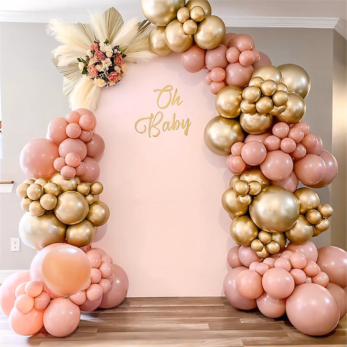 156pcs Dusty Pink Sand White Gold Balloon Garland Kit Arch, 5''/12''/18'' Different Sizes Retro Dusty Rose Blush Latex Balloons For Wedding Engagement Baby&Bridal Shower Birthday Party Decoration