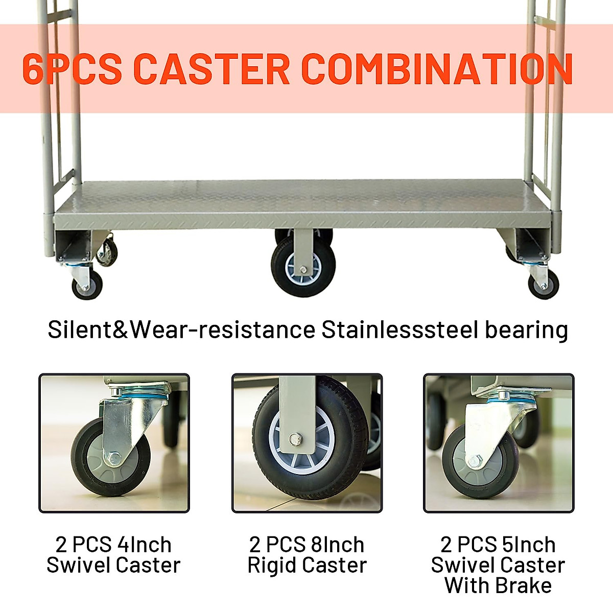 DIYTuning Narrow Aisle U-Boat Platform Truck with Thick Steel Deck Detachable Handles Dolly Push Cart Utility Cart Hand Trucks 2000lbs Capacity