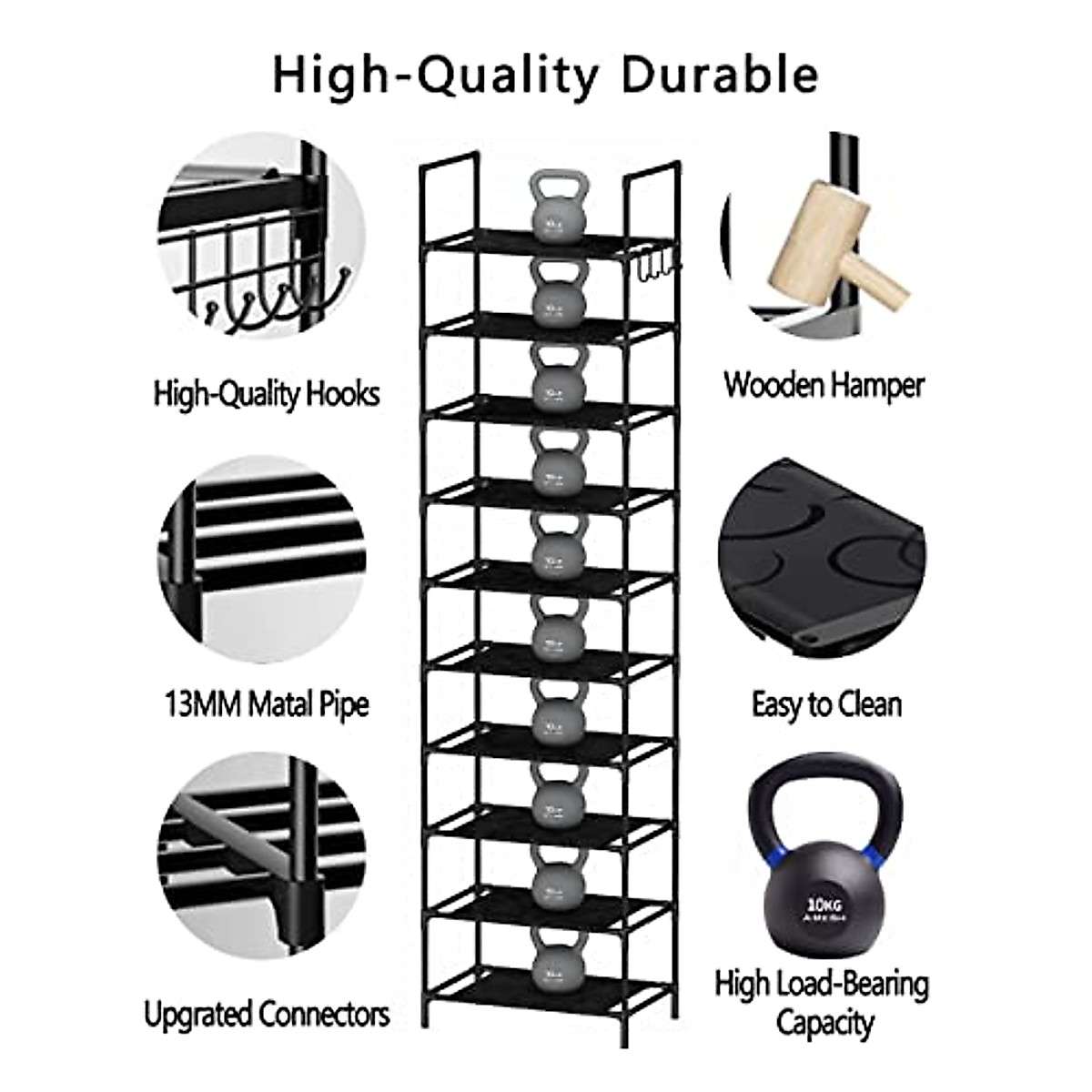 MCMACROS 10 Tiers Tall Free Standing Shoe Racks,Narrow Shoe Shelf Storage 20-24 Pairs Shoes, DIY assembly shoe rack layers,Space-Saving for Closet,Entryway,Anywhere.Black.