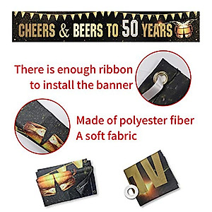Cheers &Beers to 50 Years Banner, Happy 50th Lawn Sign, 50th Birthday Wedding Anniversary Party Porch Sign, Indoor Outdoor Backdrop 9.8 X 1.6 Feet