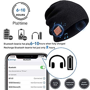 Bluetooth Beanie Hat Men Women, Wireless Music Hats with Gloves and Built-in Stereo Speakers & Mic, Slouchy Warm Knitted Winter Beanie for Men Women Teens Outdoor Sports Skiing Jogging