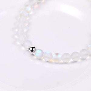 SUMMER LOVE 8MM Mystic Mermaid Glass Beaded Stretch Bracelet Shimmer Beads Glowing Aura Charm Beaded Couples Bracelets for Women