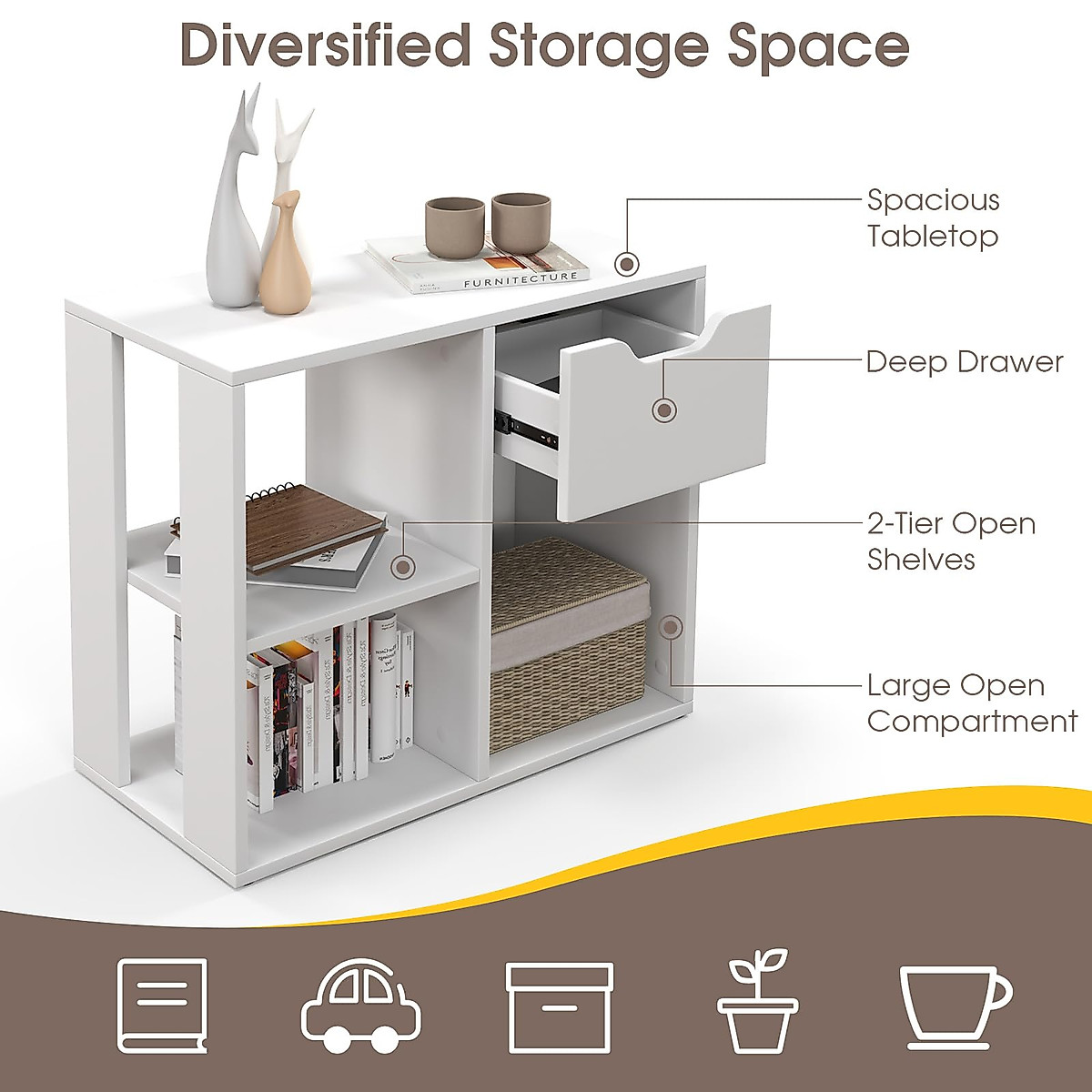 GOFLAME 3 Cube Bookcase with Drawer, Modern Simple Bookshelf Display Rack with 2-Tier Open Shelves, Multifunctional Cube Storage Shelves for Living Room, Bedroom, White