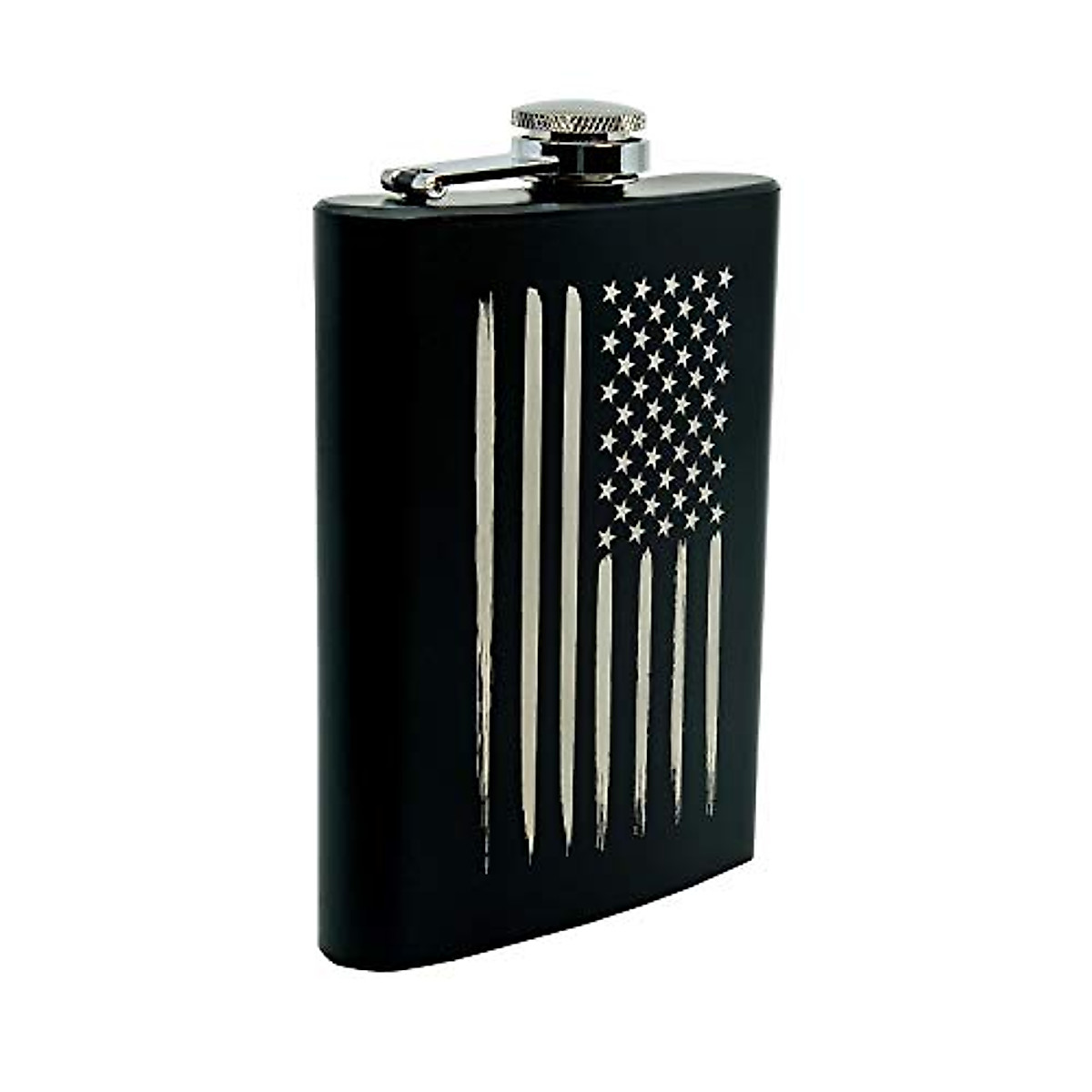 American Flag 8 oz Flask | Stainless Steel Hip Flask for Liquor – Matte Black, Great Gift Idea for Veterans