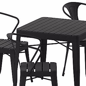 Flash Furniture Helvey Commercial Indoor/Outdoor Set 4 Metal Chairs Seats-Square Table with Poly Resin Top, 5 Piece, Black