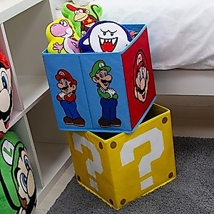 Nintendo Super Mario Officially Licensed Storage Boxes | 2 pack Foldable Storage Cubes Faces Design with Mario and Luigi | Perfect For Organising Children's Room, Kids Playroom, 30 x 30cm