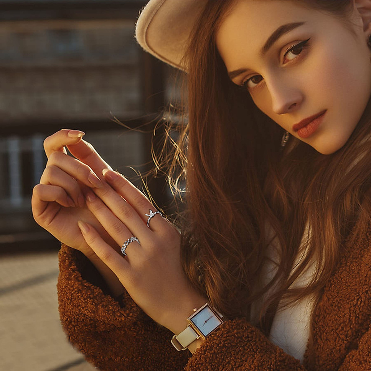 TOBENY 12PCS Adjustable Open Rings for Women 14K Gold Silver Plated Knot Arrow Heart Wave Butterfly Stackable Thumb Knuckle Rings Set