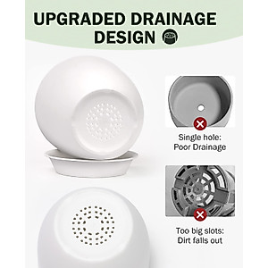 HOMENOTE Plastic Planter, 7/6/5.5/4.8/4.5 Inch Flower Pot Indoor Modern Decorative Pots for Plants with Drainage Hole and Tray for All House Plants, Succulents, Flowers, Cactus, White