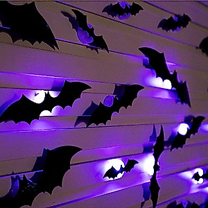 Dazzle Bright 36 Pcs LED Halloween 3D Bats Decorations Wall Stickers, 4 Different Size Removable PVC Wall Sticker for Indoor Home Window Decor Party Supplies