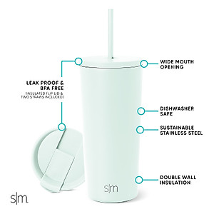Simple Modern Insulated Tumbler with Lid and Straw | Iced Coffee Cup Reusable Stainless Steel Water Bottle Travel Mug | Gifts for Women Men Her Him | Classic Collection | 20oz | Retro Mint