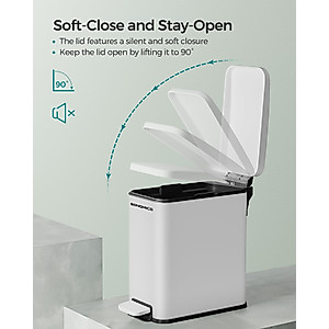 SONGMICS Bathroom Trash Can, 1.3 Gallon (5 L) Small Trash Bin with Lid, Slim for Small Spaces, Stainless Steel Garbage Can, Soft Close, White ULTB560W05