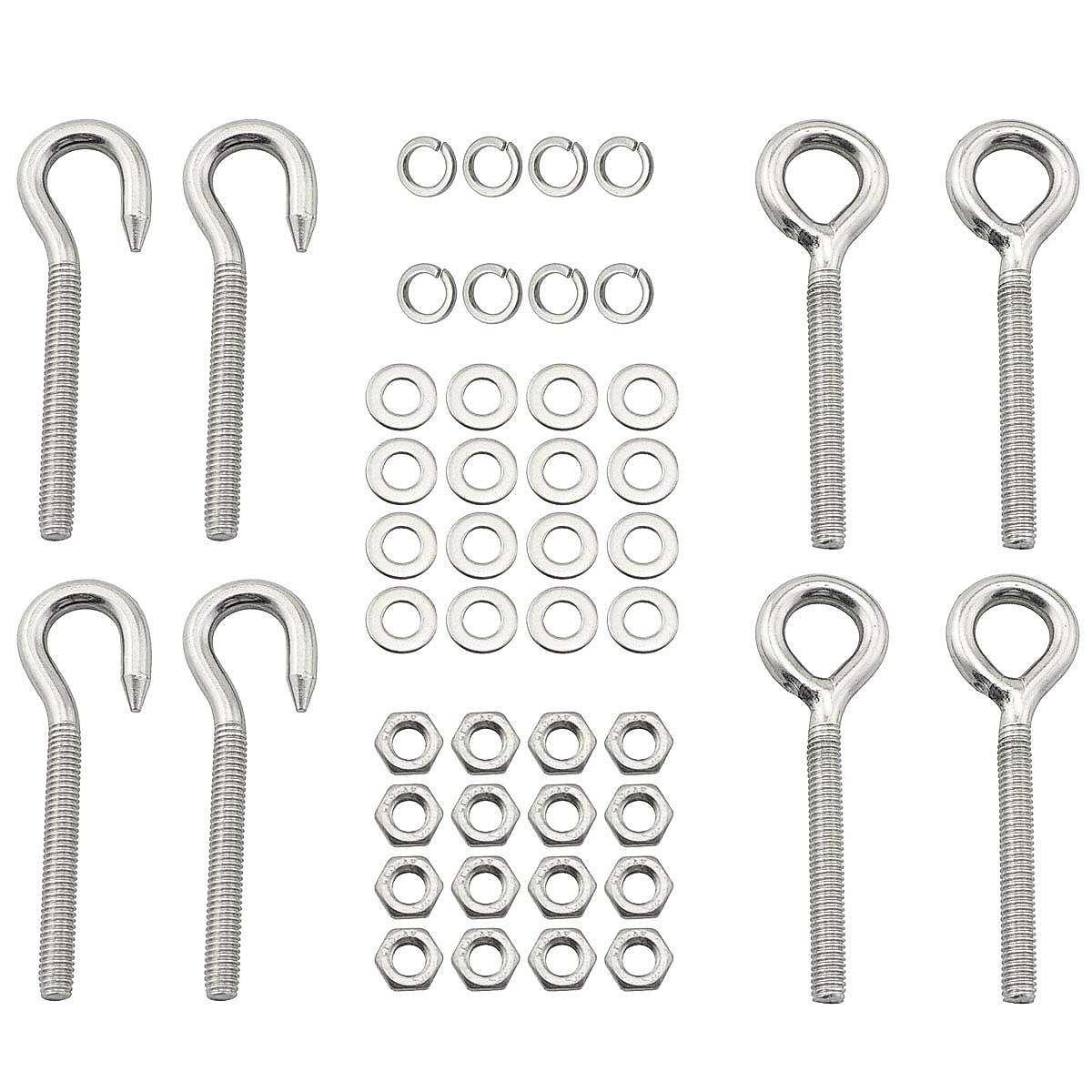 PSCCO 8pcs Stainless Steel Welded Closed Screw Ring Eye Bolts Hook Rod Eye Screw Bolts and Bolts Hook with Nuts and Washers