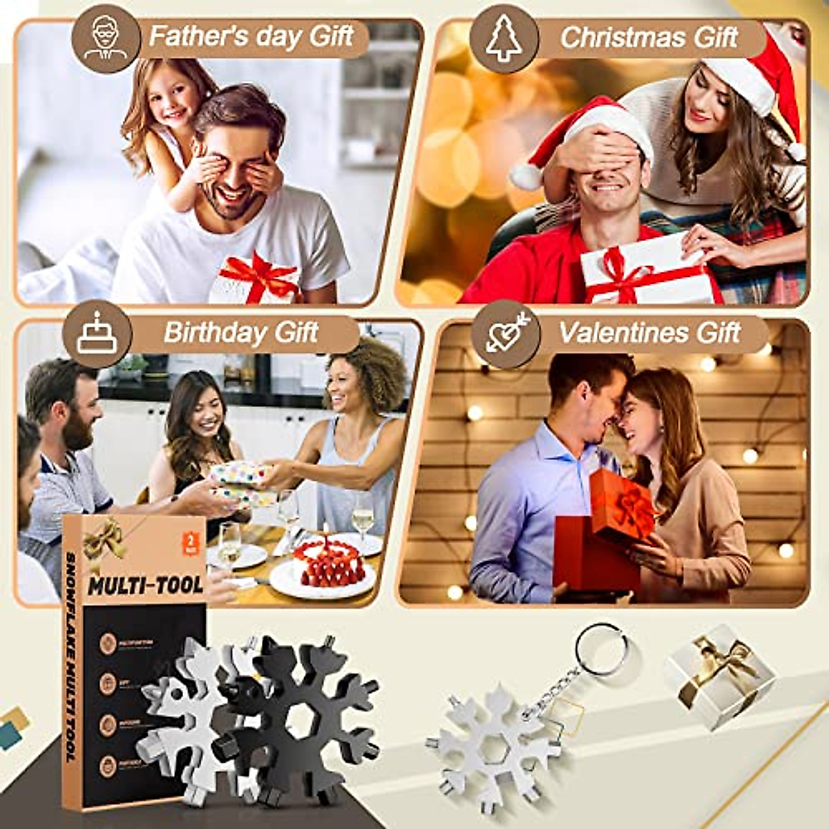 Stocking Stuffers Gifts for Men,18-in-1 Snowflake multi tools Christmas Gifts-Cool Gadgets for Men-Unique Mens Gifts Ideas for Him,Husband,Dad,Grandpa,Teens,Adults,Boys,Boyfriend（2 Packs）