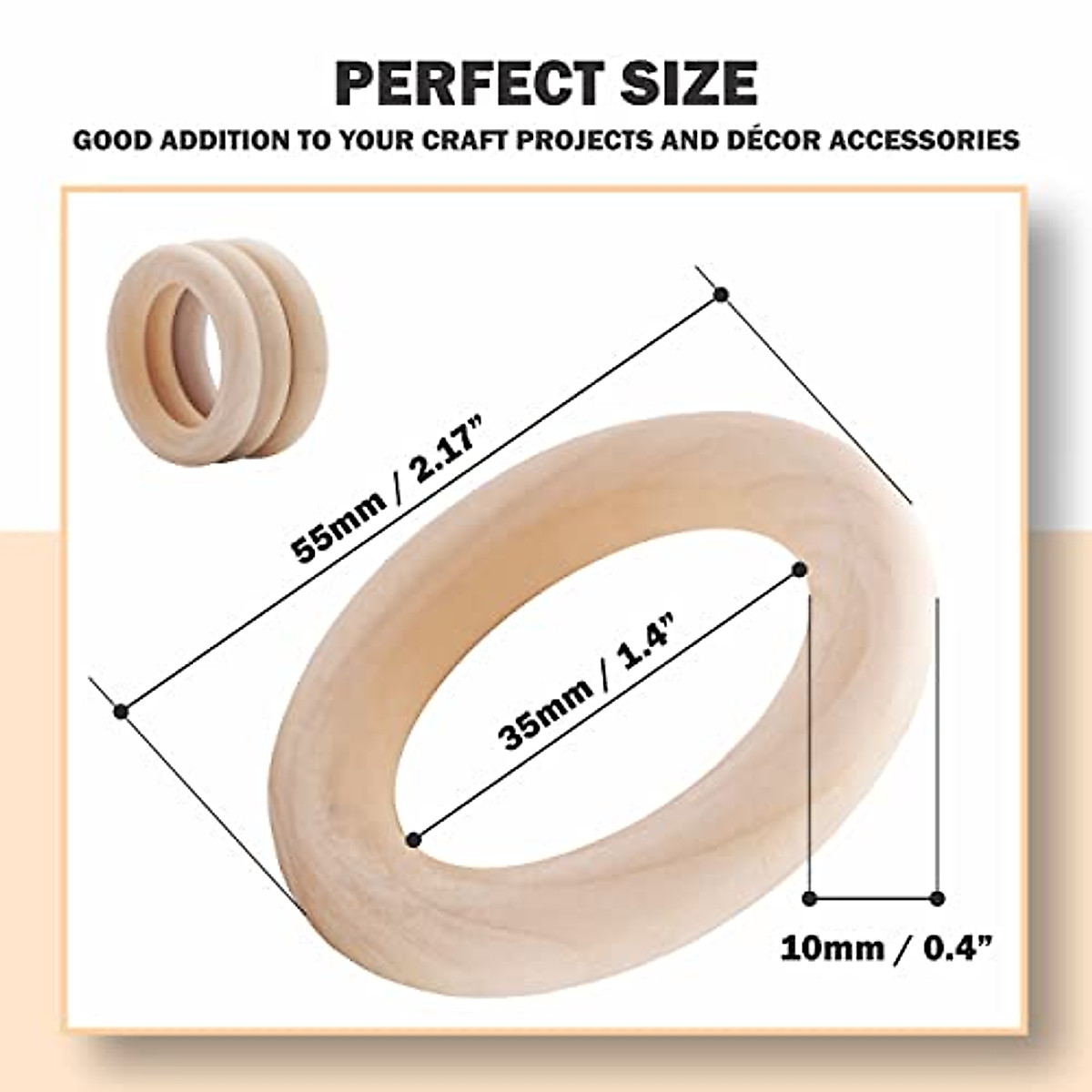 WUUDAR 20Pcs Wooden Rings for Crafts, 55mm - Smooth Unfinished Macrame Rings – Durable & Lightweight Wood Rings for Jewelry, DIY Making, Crafts & Home Decor