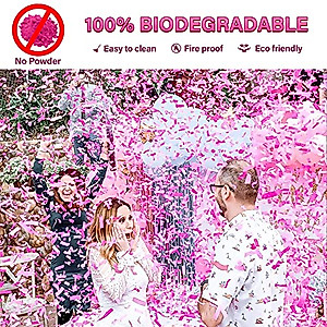 Gender Reveal Pink Confetti Cannon [5 Pack] - Gift 2 Magnetic Photo Frames, Gender Reveal Baby Girl Party Supplies, Biodegradable Confetti Poppers