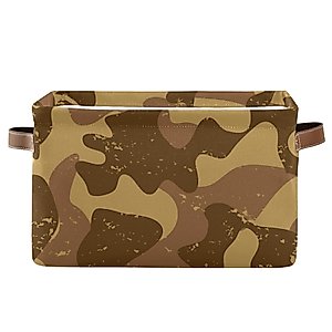 susiyo Vintage Brown Camouflage Storage Bins, 14 x 10 inch Canvas Storage Basket for Shelves Closet Organizing - 1 Piece
