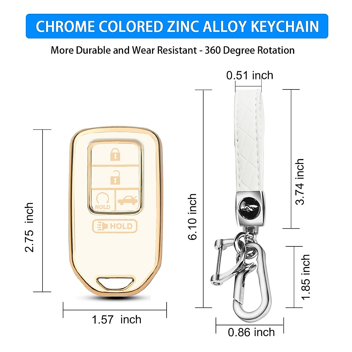 QBUC for Honda Key Fob Cover Case with Keychain for Honda Accord Civic CR-V CRV Pilot Passport Insight EX EX-L 5 Buttons