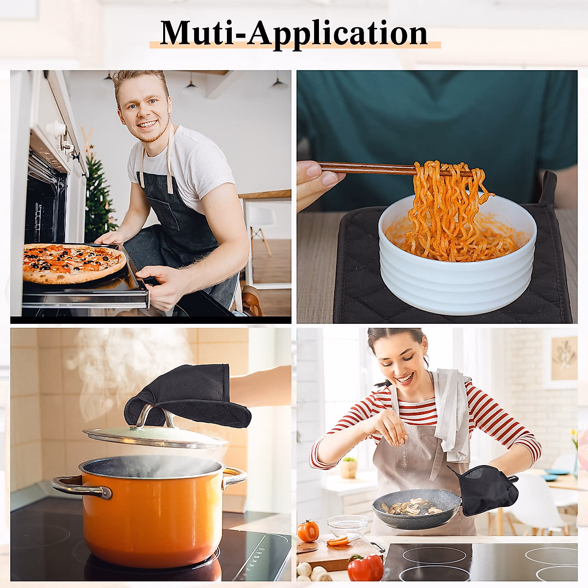 Hoolerry 20 Pieces Cotton Pocket Pot Holders for Kitchen Oven DIY Pot Holders 7 x 9 Inch Heat Resistance Pot Holder Pot Holders with Hanging Loops for Baking Accessories(Black)