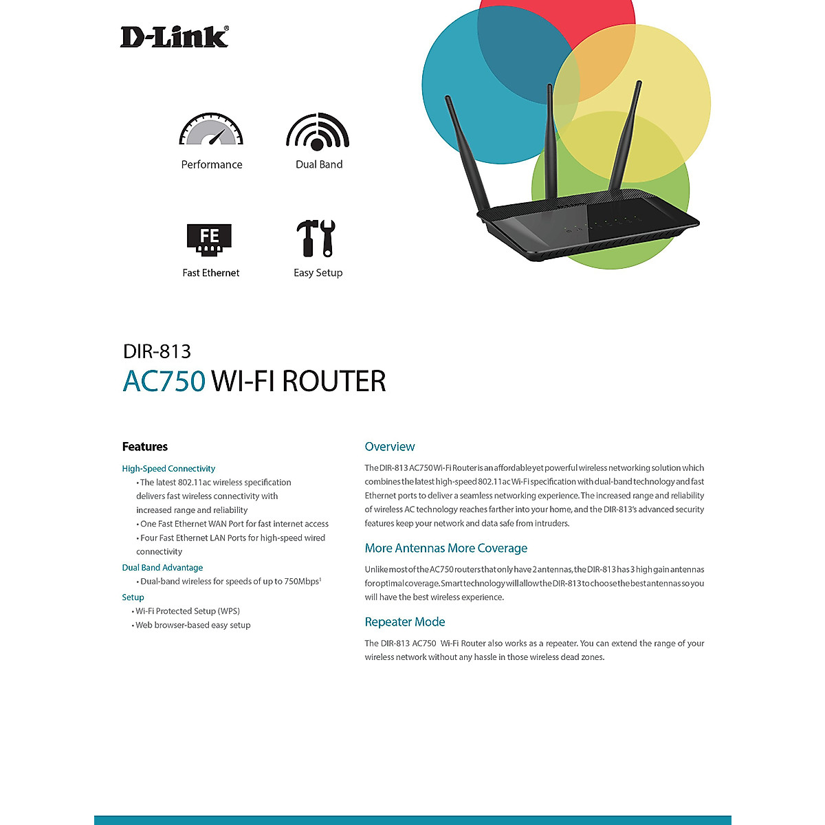 D-Link Wi-Fi AC750 Dual Band Router (DIR-813)