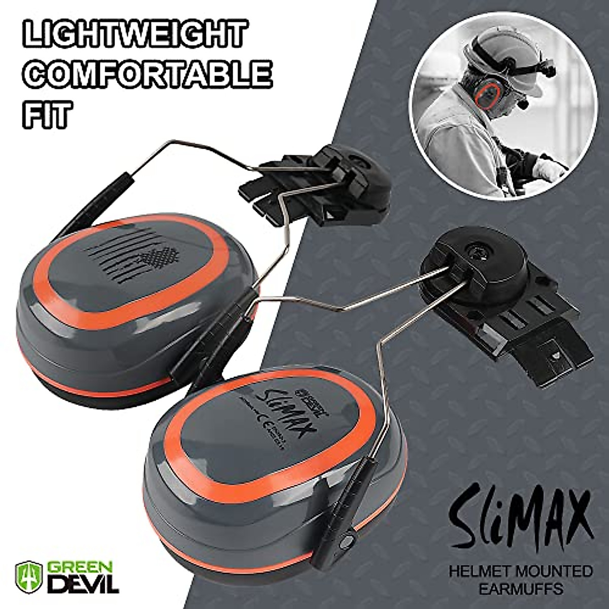 GREEN DEVIL Hearing Protection Ear Muffs For Hard Hat SNR27dB/NRR 22dB Noise reduction Low Profile Helmet mounted Safety Earmuff for Construction or Manufacturing