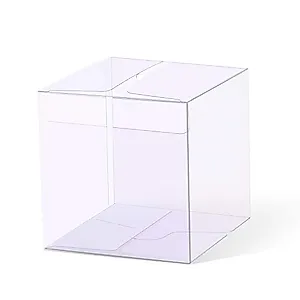 YOZATIA 50PCS Candy Apple Box with Hole Top, PET Clear Box 4 x 4 x 4 inch, Clear Gift Boxes for Caramel Apples, Ornaments, Treats, Party Favors