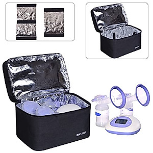 BM13YG Wearable Breast Pump Bag Fits Breast Pumps Like Momcozy, Medela, Lansinoh, Elvie, Willow, 2 Layers Portable Breast Pump Travel Bag for Working Moms and Extra Parts, Bag Only (Black)