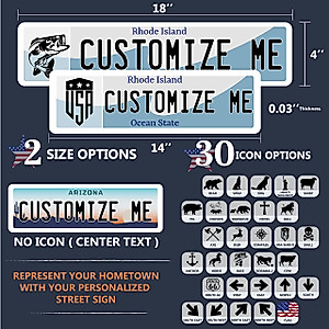 Custom Street Signs with Text & Icon - 30 Icons, 50 States - Personalized Florida Metal Street Sign, 2 Sizes, 13X4" or 18X4" - UV Protected Aluminum Signs with Florida Themed Background