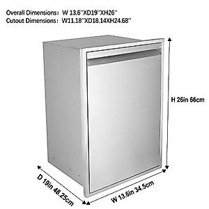 Karpevta Built-in Outdoor Kitchen Trash Drawer W13.6XH26XD19 Inch Outdoor Kitchen Drawers Stainless Steel Flush Mount Roll Out Trash Drawer Storage for Propane Tank or Trash Can
