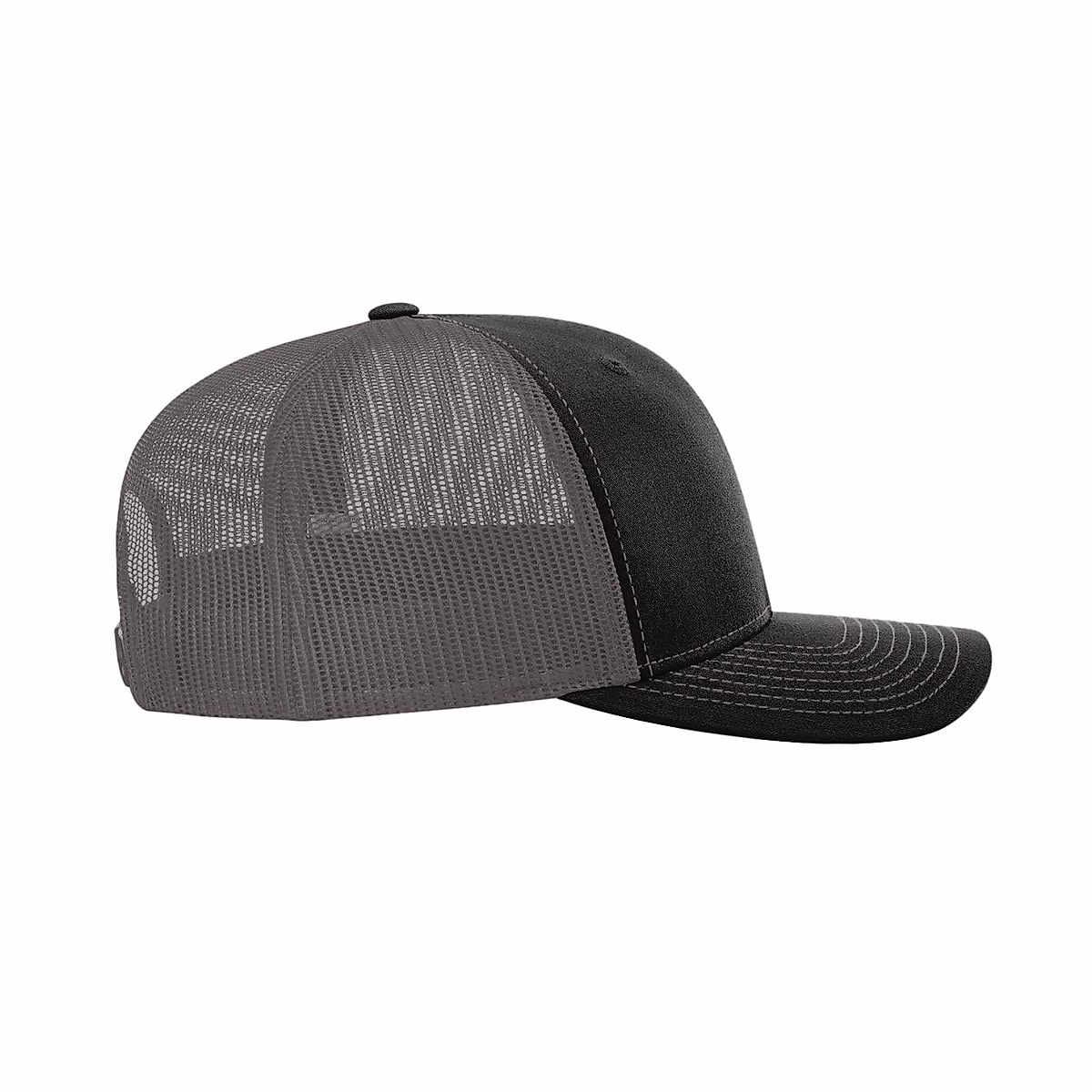 Custom Richardson 112 Hat with Your Text Embroidered Trucker Mesh Snapback Cap (Adjustable Snapback Split Colorway, Black/Charcoal)