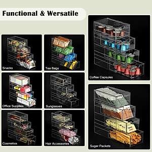 ELLDOO Coffee Pod Holder with 4 Drawers, Acrylic Coffee Pod Organizer for K Cup Espresso, Clear Coffee Capsule Storage Holder Desk Organizer Box for Coffee Bar Office Home Coffee Station Counter