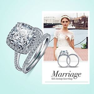 TIVANI Women's 2PCS Pretty 18K White Gold Plated Princess Cut CZ Bridal Engagement Wedding Band Set Best Anniversary Promise Rings for Her Eternity Love Collection Jewelry Heart Arrow Rings (6)