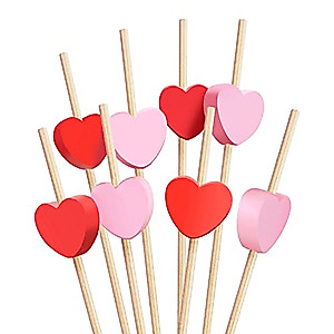 YSSAI 200 Counts Heart Cocktail Picks Red Pink Heart Fancy Toothpicks 4.7 Inch Handmade Bamboo Cocktail Skewers Sticks for Valentine's Day Wedding Mother's Day Birthday Baby Shower Party Supplies