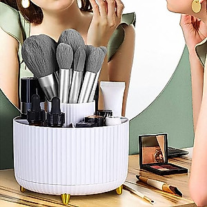 Cerpourt Makeup Brush Organizer,5 Slots 360° Rotating Desk Pen Holder,Makeup Brushing Holder,Cosmetic Brushes Storage Holder,Cute Pencil Cup Pot,Desk Organizer and Accessories for Vanity (White)