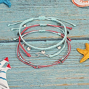 Lynnaneo Waterproof String Anklets Cute Beaded Ankle Bracelets Boho Wave Anklet Stainless Steel Coin Beach Foot Jewelry for Women Teen Girl(White)