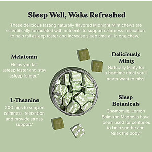 Chewsy Peaceful Sleep Chews, Sleep Support, 3 mg Melatonin, 200 MGS L-Theanine, Chamomile, Lemon Balm, Magnolia, Nighttime Sleep Aid, Naturally Minty Chews, Promotes restful Sleep, 30-Day Supply (1)