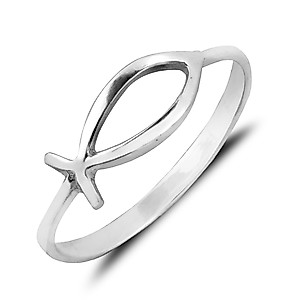 AeraVida Simplistic Plain Ichthys Christian Fish Sterling Silver Everyday Ring | Statement Fashion, Promise ring, Couple Unisex Ring | Jewelry Gift for All Occasions | Size 9