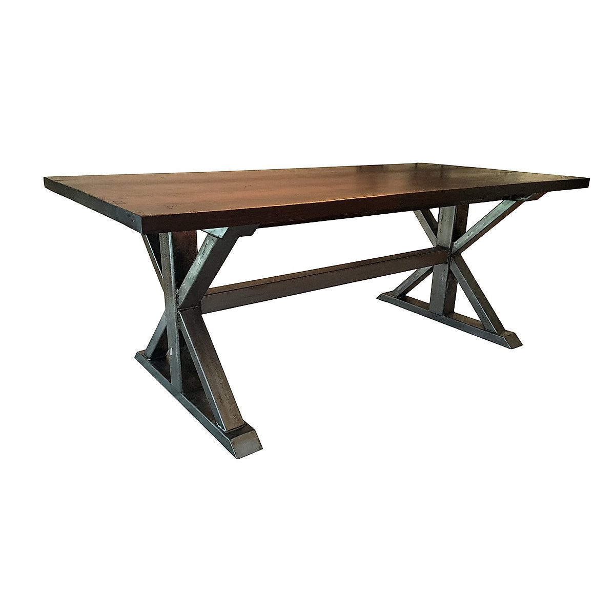 Walnut and Metal Trestle Table