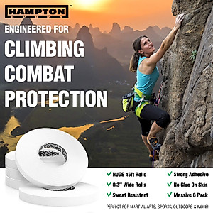 Hampton Adams (8 Pack) White Finger Tape - Athletic Tape | 0.3” x 45 Feet - for Rock Climbing, BJJ Jiu Jitsu, Grappling, Crossfit and Martial Arts