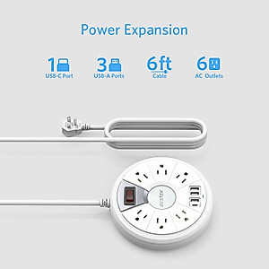 USB C Power Strip, BESTEK 6Ft Extension Cord with 6-Outlet 4 USB Ports(1 PD 20W USB C, 3 USB A), Surge Protector Power Strip with Overload Protection for Dorm, Home, Office, 220J