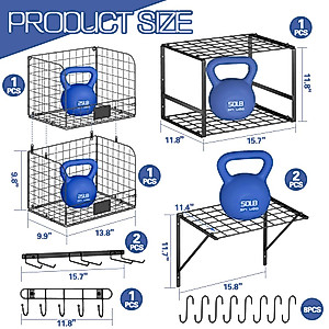 PSUTBPAT Garage Shelf Wall Mounted with Wire baskets, Heavy Duty Garage Wall Shelving with Garden Tool Storage und Hooks, Wire Shelf Baskets for Home Garden Garage Organization and Storage