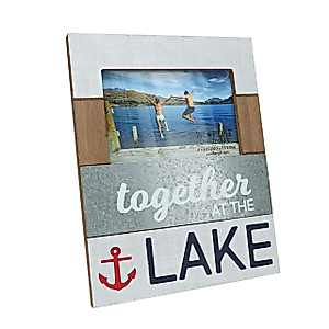 Pavilion Gift Company Together At The Lake - 7.75x10 Inch Horizontal Easel Back Picture Frame, Gray