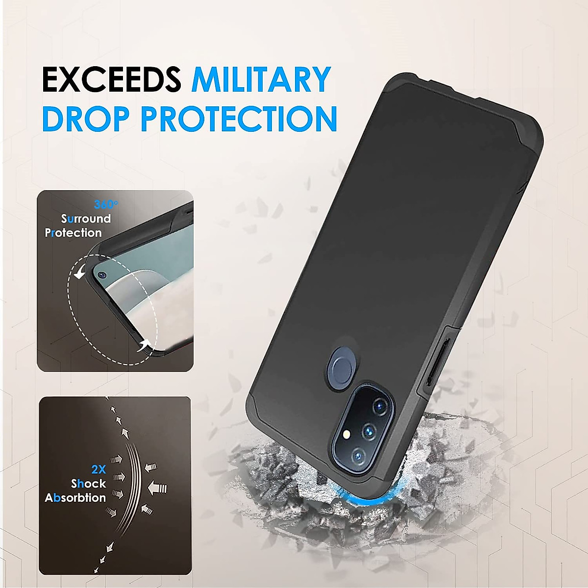 HRWireless Compatible for OnePlus Nord N100 Dual-Layer Strong Hybrid Black